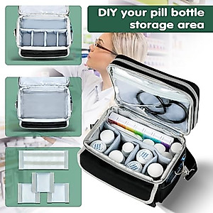 RONCHIL Medicine Storage Bag Pill Bottle Organizer with Portable Small Pouch Travel Medication Bottle Organizer for Emergency Home First Aid Box Kit Empty with Shoulder Strap Black