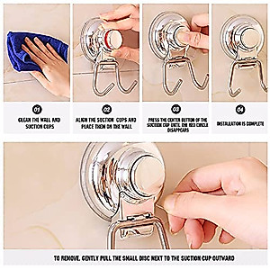 INSTAGOBO Suction Cup Hooks, Heavy Duty Suction Hooks for Shower Kitchen Glass Mirror Tile, Loofah Coat Robe and Towel Hooks Waterproof and Rustproof,Chrome-Plated Bathroom Kitchen Hooks (4 Pack)