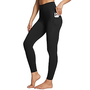 BALEAF Workout Leggings for Women Tummy Control with Pockets High Waisted Athletic 7/8 Ultra Soft Gym Yoga Petite Ankle Pants Black S