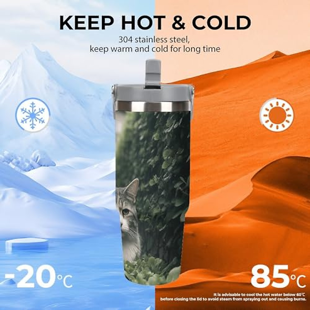 STVNKML 30 Oz Tumbler with Handle And Straw, Cat on The Ground Leakproof Stainless Steel Water Bottle for Hot & Cold Drinks 24 Hours, Car Cup Holder Friendly, Travel Mug for Home, Office, Gym