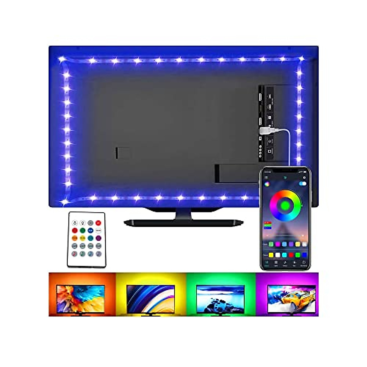 SNPDE LED Strip Lights for TV, USB TV Backlight Kit with Remote, APP Control Sync to Music, 5050 RGB LED Bias Lighting for HDTV, PC and Mirror (6.56ft for 40"-60" TV)