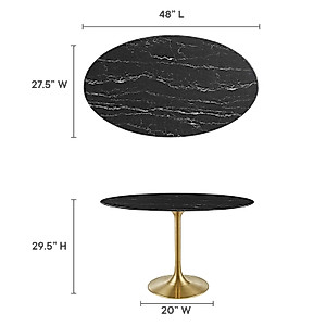 Modway Lippa Oval Artificial Marble 48" Dining Table, Gold Black