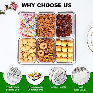 Divided Serving Tray with Lid & Handle, BPA-free Food Storage Container, Snack Box, 6 Compartment Snack Containers, Fruit Storage Containers for Fridge,Storage Organizer For Veggie,Fruit,Candy,Nuts