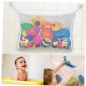 Onsinic 1pc Bath Toy Storage Bag Mesh Basket Baby Bath Tub Toy Storage Net Folding Hanging Organiser for Bathroom, White, 14.17x14.57 inch