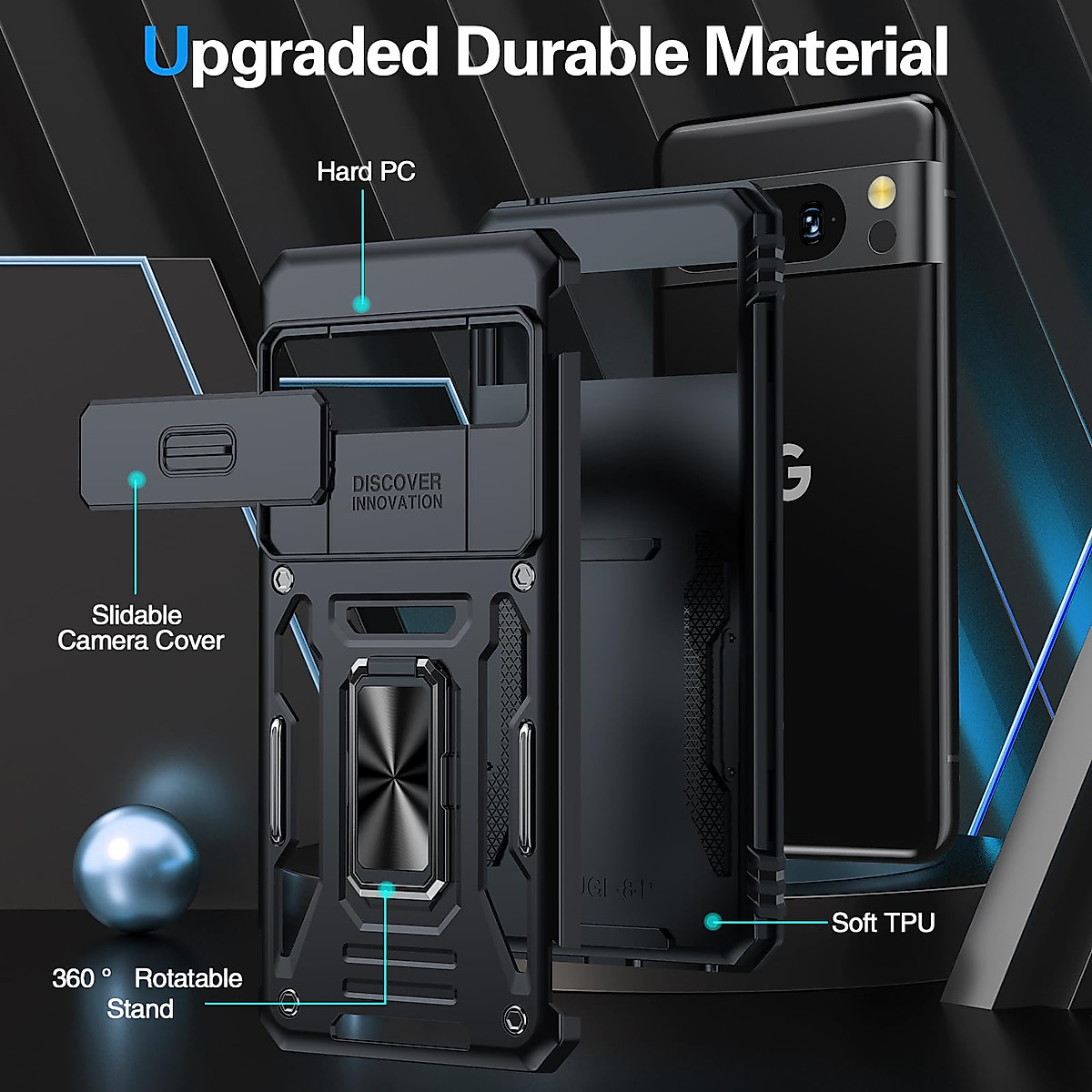 ANTSHARE for Google Pixel 8 Pro Case, [16 FT Military Grade Drop Protection], Slide Cover [Camera Protection] Heavy Duty Shockproof Phone Case for Pixel 8 Pro,Black