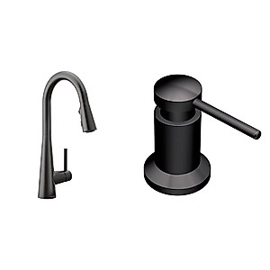Moen 7864BL Sleek One-Handle High Arc Pulldown Kitchen Faucet Featuring Reflex (7864BL), Matte Black with Kitchen Soap and Lotion Dispenser