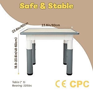 FUNLIO Kids Table and 2 Chairs Set for Ages 3-8, Height Adjustable Toddler Table and Chair Set, Easy to Wipe Arts & Crafts Table, for Classrooms/Daycares/Homes, CPC & CE Approved (3pcs Set) – Grey