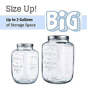 Diamond Star 2 Gallons Mason Jar with Aluminum Lids, Large Glass Wide Mouth Canning Food Storage Containers for Kitchen Canning Cereal, Pasta, Sugar, Beans, Spice, Preserves, Dog Treat