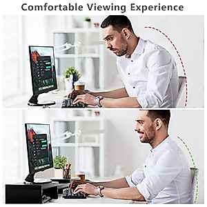 Dual Monitor Stand Riser Office Desktop Organizer Stands for 2 Monitors Length and Angle Adjustable 3 Shelf, Extra Long Multifunctional Stand fit Computer, Laptop, PC, TV, Max 48.2" Length, Black