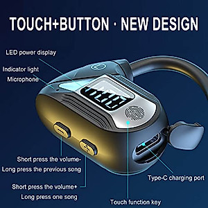 pstuiky Earless Conduction 20 Hours Ultra-Long Endurance Wireless Bluetooth Sports Neck T-ouch and Button Design Waterproof Headset 2023 (Black)