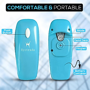Hystrada Electric Can Opener - No Sharp Edge Handheld Can Opener - Battery Operated Can Opener - Easy One-Touch Operation Can Opener - Automatic Can Opener Works on All Types of Cans (Sky Blue)