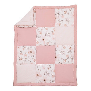 NoJo Countryside Floral - Pink, Grey & White 4Piece Nursery Crib Bedding Set, Comforter, Fitted Crib Sheet, Dust Ruffle, Diaper Stacker, Pink, Peach, White, Grey