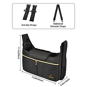 YaKuss Universal Stroller Organizer Bag with Cup Holder Shoulder Diaper Handbag Baby Accessories Three Way to Carrier Fits Britax, Uppababy, Baby Jogger, BOB and Donna Stroller,1.0 Black