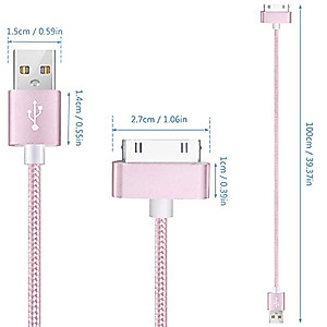 Yoodelife 3 Feet Replacement High Speed USB 2.0 Nylon Braided Sync and Charging Charger Cable Cord for Apple iPhone 4, 4s, 3G, 3GS, 2G, iPad 1/2/3 iPod Touch, iPod Nano - Rose Gold