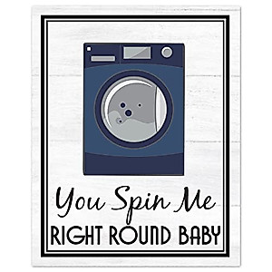 A LuxeHome Royal Navy Blue Gray White Retro Vintage Inspirational Laundry Room 70s 80s Music Song Gifts Rustic Modern Farmhouse Country Home Funny Sayings Quotes Unframed 8”x10”, 8 x 10 Inch