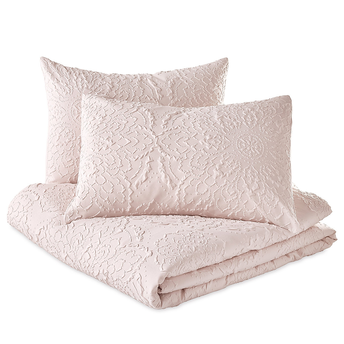 CHF Solid Medallion 3-Piece Microsculpt Duvet Cover Set, Full/Queen, Blush