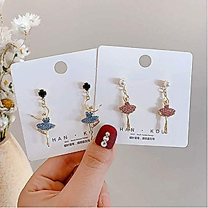 Sweet Dancing ong Stud Earrings Temperament Inlay Rhinestone Ballerina Drop Dangle Earrings for Women Jewelry (Pink)