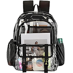KUI WAN Clear Backpack, Large Clear Bag Stadium Approved Heavy Duty PVC Transparent See Through Backpacks for College,Stadium,Work,Security,Festival,Black