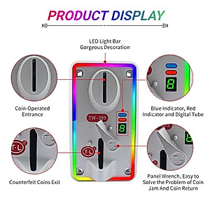 Yunseity Coin Acceptor, CPU Multi Coins Acceptor Selector with LED Indicator, Game Coin Slot Acceptor Coin Acceptor for Arcade Game Vending Machine