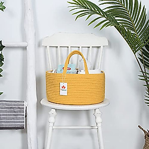 Baby Diaper Caddy Organizer Yellow 15"X7.4" Large Round Hanging Nursery Storage Bin Portable Changing Table/Car Travel Tote Bag Removable Inserts Newborn Registry Boy Girl Shower Rope Basket