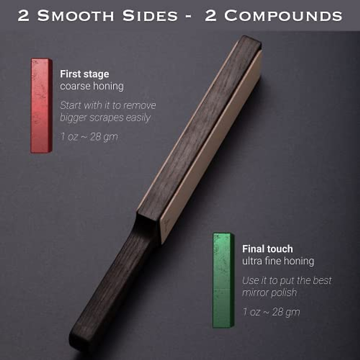 Artrize Paddle Strop 2 Sided - Italian Leather with compounds for Knife Sharpening Stropping Kit Honing Razor Sharpener and Buffing Compound Axe Carving Two Strops Block Polishing Chisel