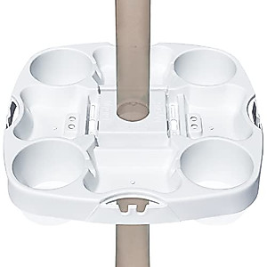 MYard Umbrella Table Tray 15 Inches Pro for Beach, Swimming Pool with 4 Drink Holders, 4 Snck Grooves, 4 Sunglasses Holes, 4 Phone Slots, 4 Airpods Holes, 2 iPad Slots, 4 Small Bag Hangers (White)