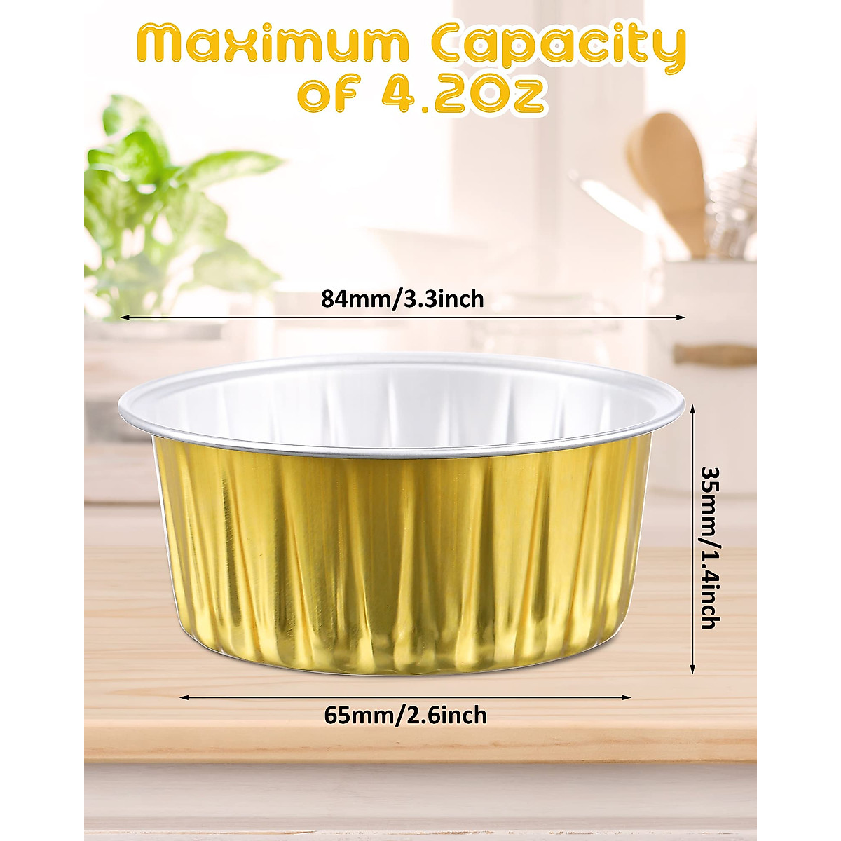 150 Pcs Patelai Aluminum Foil Cups 4.2 oz Mini Baking Cups Gold Cupcake Liners Disposable Ramekins Foil Muffin Pans for Pie Souffle Pudding Holder Wedding Birthday Party (Round)
