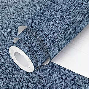 Blue Wallpaper Grasscloth Peel and Stick Wallpaper 17.7inchx118.1inch Textured Wallpaper Peel and Stick Grasscloth Wallpaper Blue Contact Paper for Cabinets Self Adhesive Removable Wall Paper Vinyl