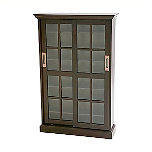 SEI Furniture Sliding Window Pane Door Display Cabinet, Espresso