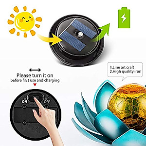 AIINY Solar Light Outdoor(2Pack), Art Crackle Globe Glass Lotus Decoration, Solar LED Waterproof Blue Metal Flower Lights for Patio,Lawn,Walkway,Tabletop