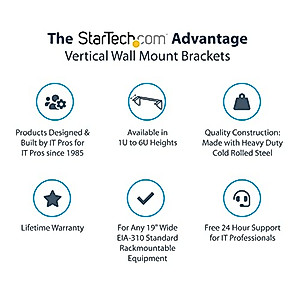 StarTech.com 1U Wall Mount Patch Panel Bracket – 19 in – Steel - Vertical Mounting Bracket for Networking and Data Equipment , TAA (RK119WALLV)