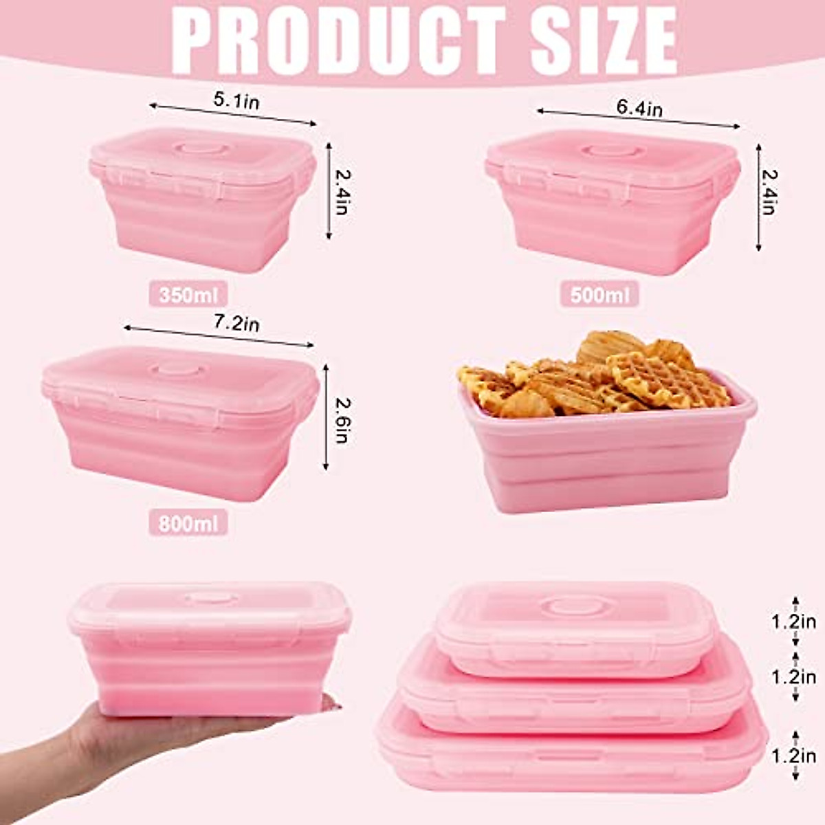 Collapsible Silicone Food Storage Containers with Lids,Set of 3 Silicone Lunch Box Containers,Foldable Meal Prep Container for Kitchen,Microwave & Dishwasher & Freezer Safe,BPA Free