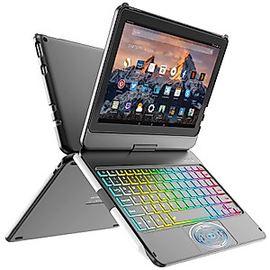 COO Keyboard Case for All-New Fire HD 10/ 10 Plus Tablet (11th Generation 2021 Release) 10.1", 360° Rotatable-7 Colors Backlit Touchpad Keyboard with Pencil Holder for Fire HD 10 Tablet