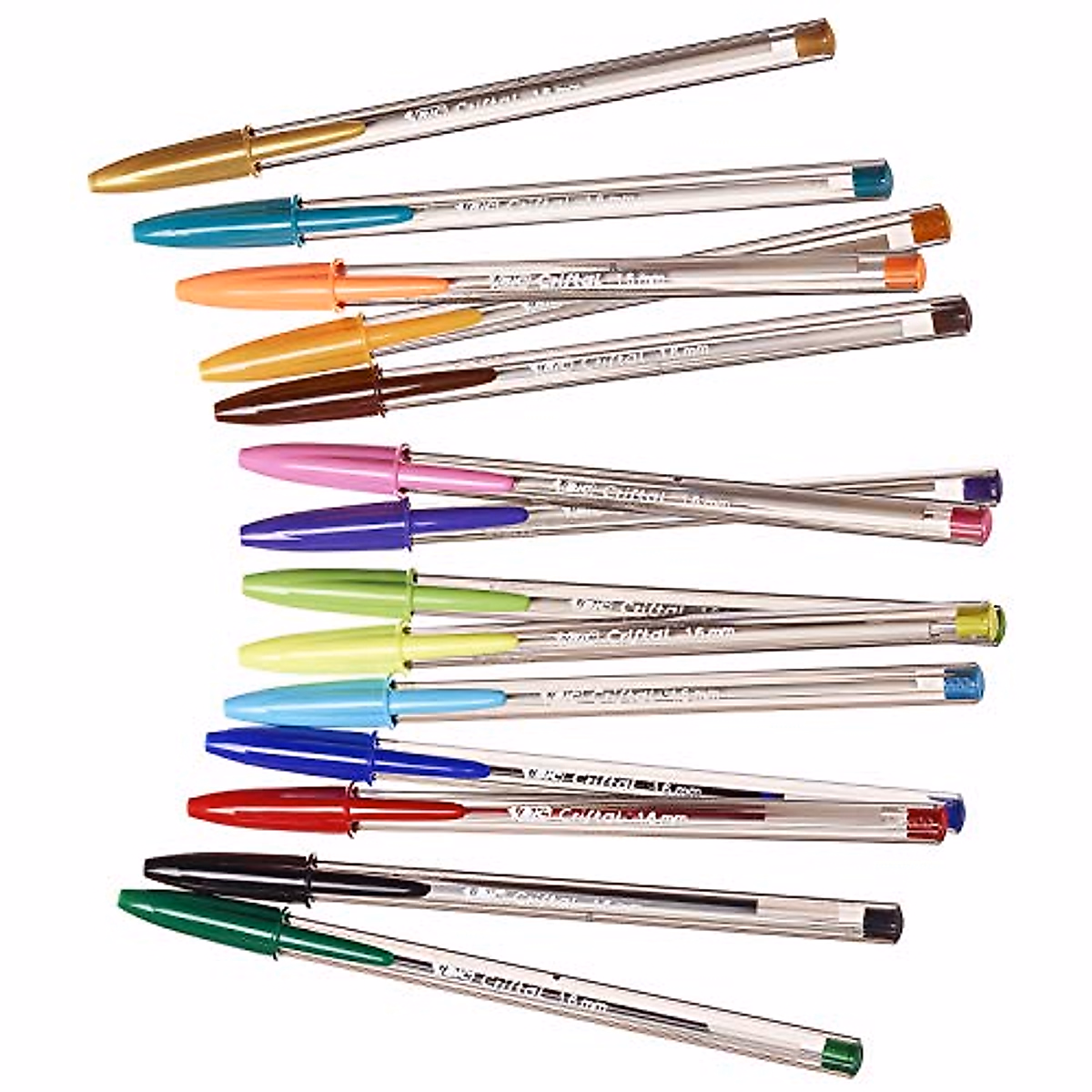 BIC Cristal Multicolour Ballpoint Pens With Wide Tip (1.6mm) Pens For Colourful Writing In Assorted Colours, Pack Of 15