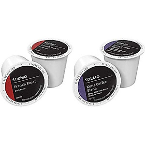 Amazon Brand - 100 Ct. Solimo Dark Roast Coffee Pods, Compatible with Keurig 2.0 K-Cup Brewers & 100 Ct. Solimo Medium Roast Coffee Pods, Kona Blend, Compatible with Keurig 2.0 K-Cup Brewers