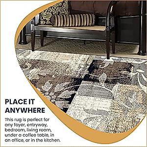 SUPERIOR Indoor Area Rug, Jute Backed, Perfect for Hallway, Entryway, Office, Living/Dining Room, Bedroom, Kitchen, Floor, Modern Floral Patchwork Decor, Pastiche Collection - 2ft x 3ft , Beige