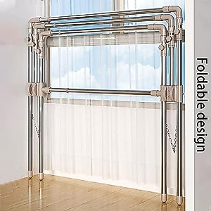 Retractable Heavy Duty Stainless Steel Laundry Drying Racks, Clothes Drying Racks Outdoor, Foldable Portable Space Saving Clothes Drying Rack, 3 Pole Drying Rack,With Sock Clip ( Color : Silver , Size