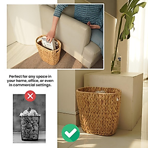 TIDITA 3.2 Gallons Wicker Waste Basket - Trash Basket with Handles - Wastebaskets for Bedroom, Bathroom, Kitchen, Living Room, Office - Handwoven Trash Can for Under Sink, Garbage Can (Water Hyacinth)