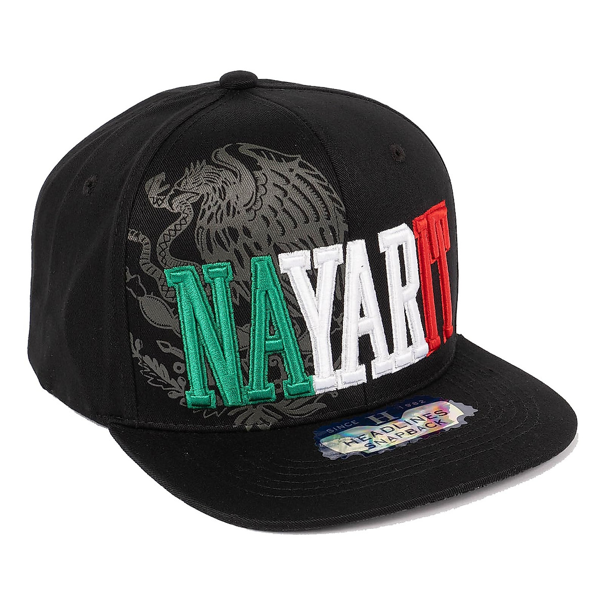 Mexican Hat Mexico State Federal Name Embroidered Snapback Flat Bill Baseball Cap (State-Nayarit) Black