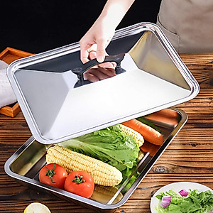 Cabilock Stainless Steel Pan Cover Lid for Chafing Dishes and Steam Table Pans Rectangle Pan Lids for Food Warmer Buffet Serving Chafing Dishes Without Window L