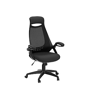 HYLONE Office Desk Chair Ergonomic, Mesh Computer Chair with Headrest, Flip Up Arms, Lumbar Support, Height Adjustable (Black)