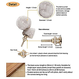 AMOYSTONE 2pcs Natural White Crystal Geode Knobs Unique Stone Handle Pulls Thread Brass Small for Door Drawer, Bedroom Cabinet