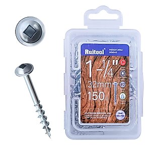 Ruitool Pocket Hole Screws #8 x 1-1/4" Square Drive Coarse-Thread Zinc Coated Self-Tapping Wood Screws 150ct. for Woodworking Tools…