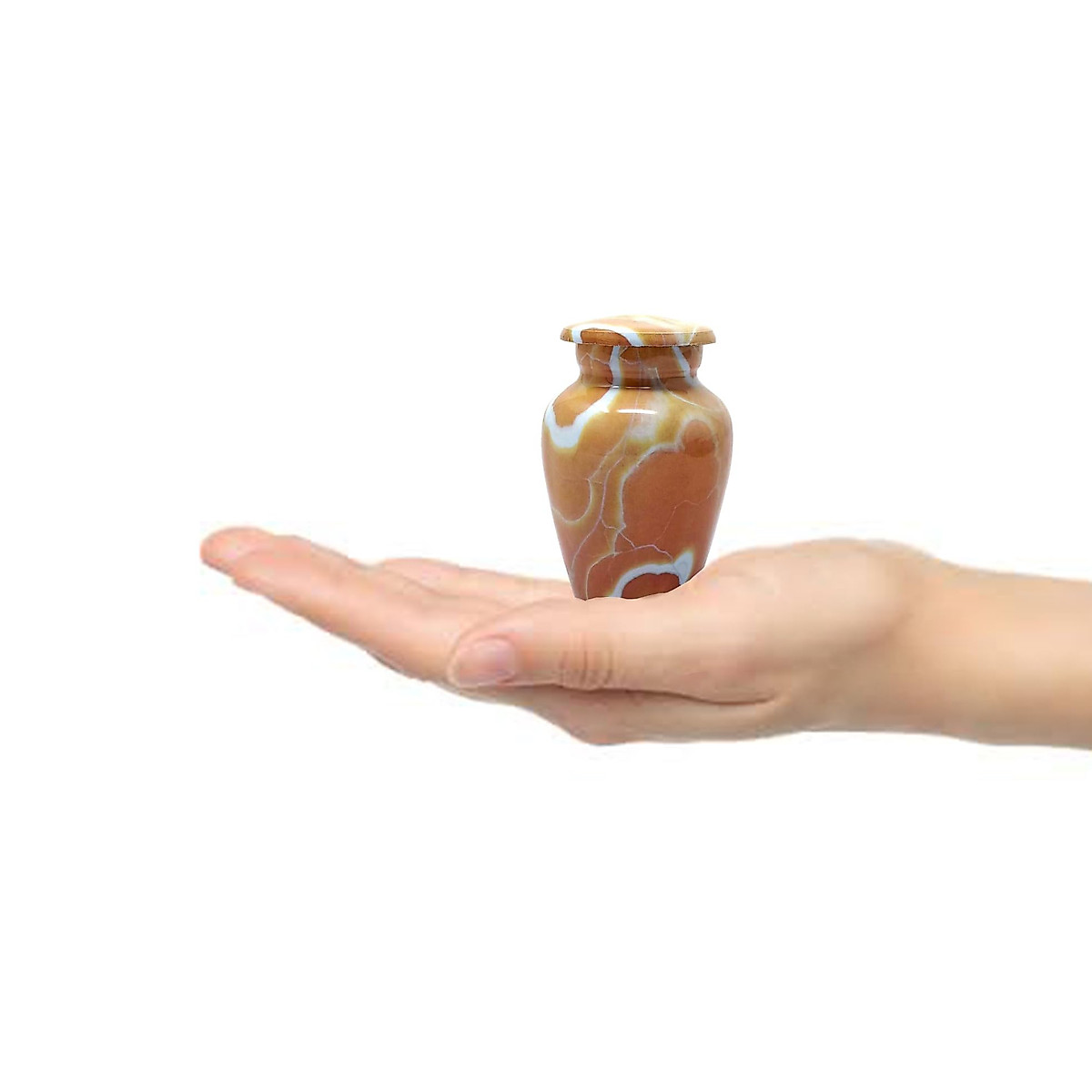 Marble Finish Metal Keepsake Urn - Mini Cremation Urn for Human or Pet Ashes - Token Urn - Sharing Memorial Urn with Velvet Bag (Honey Onyx)