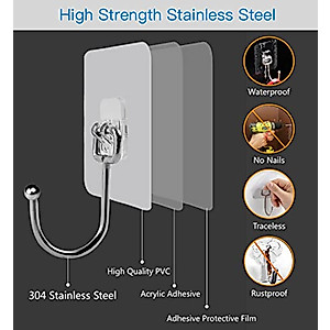 HOOOOXEZ Adhesive Hooks Mini 10 Pack and Plus 8 Pack for Hanging Heavy Duty Wall Hooks 22 lbs Self Adhesive Towel Hook Waterproof Transparent Hooks for Keys Bathroom Shower Outdoor Kitchen