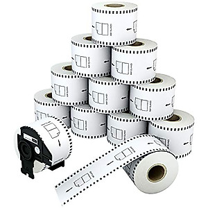 LabelChoice - Compatible Label Replacement for Brother DK-2205 (2.4" X 100 Ft.) Continuous Paper Tape, Use with QL Label Printers - 12 Rolls + 1 Frame