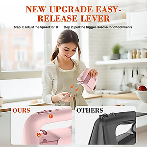 GUALIU 450W Electric Hand Mixer, 5-Speed Electric Mixer Food Mixer with 304 Stainless Steel Whisk Beaters, Dough Hooks & Storage Bag, Cake Mixer Handheld Mixer for Baking & Cooking, Turbo Boost/Pink