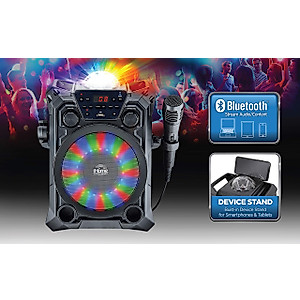 iHome Karaoke Machine with Bluetooth Speaker and Wired Microphone Designed for Kids and Adults, Includes USB Recording Feature and Party Lights