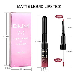 evpct 3Pcs Mauve Neutral Light Rosey Nude Blue Red Matte Liquid Lipstick and Lip Liner Stain Sets for Women, DNM Long Lasting 24 Hours Matte Lipstick labiales matte larga duracion 24 mate originales