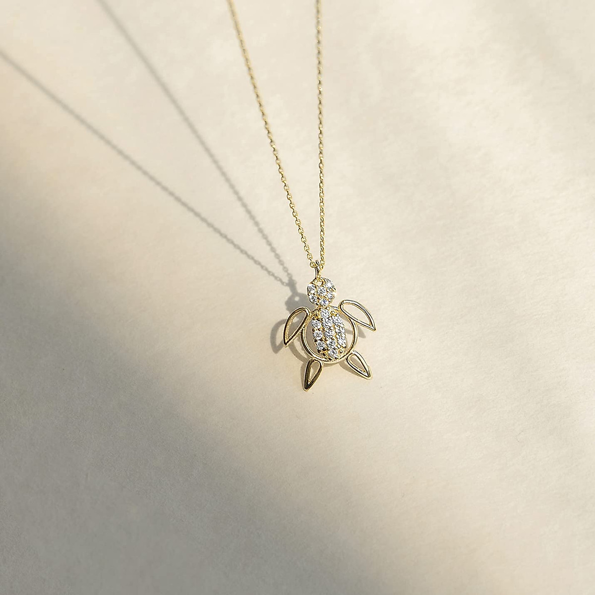 GELIN Turtle Necklace in 14K Solid Gold | 14K Yellow Gold Dainty Necklaces for Women, 18"